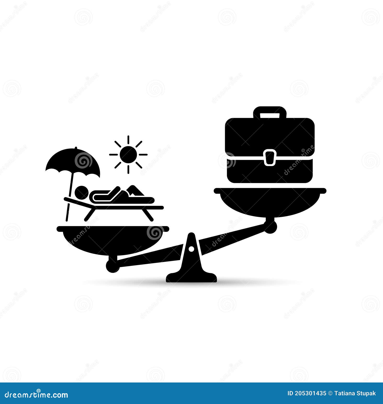 Work or Vacation Concept. Briefcase Vs Relax Scale Balance Illustration ...