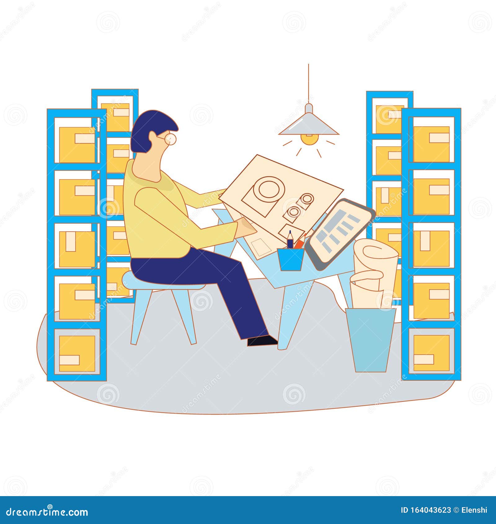 Work in a Warehouse. the Storekeeper Reads the Drawing Stock Vector ...