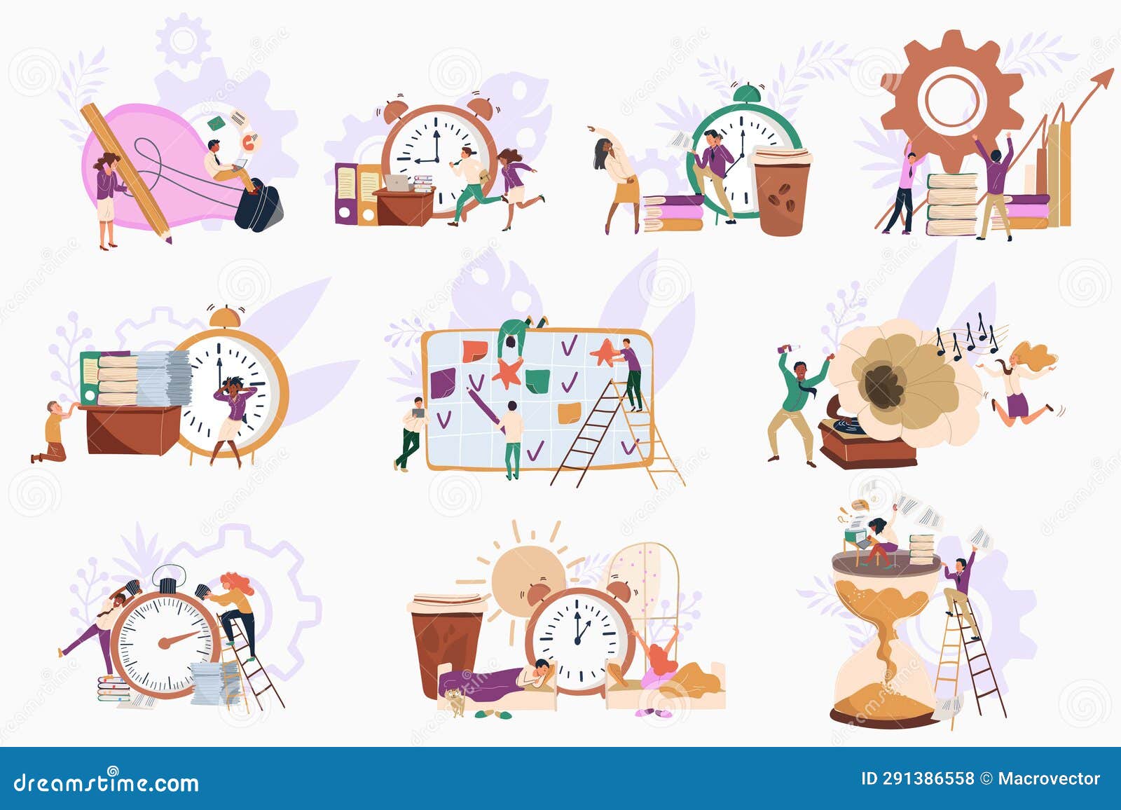 Work Week Flat Set stock vector. Illustration of busy - 291386558