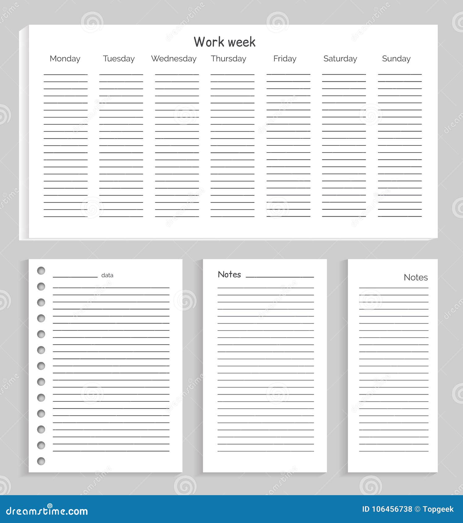 Work Week and Notes Set on Vector Illustration Stock Vector ...