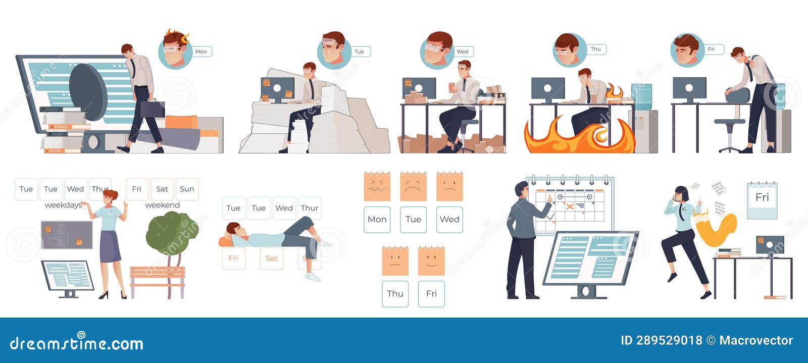 Work Week Set stock vector. Illustration of concept - 289529018