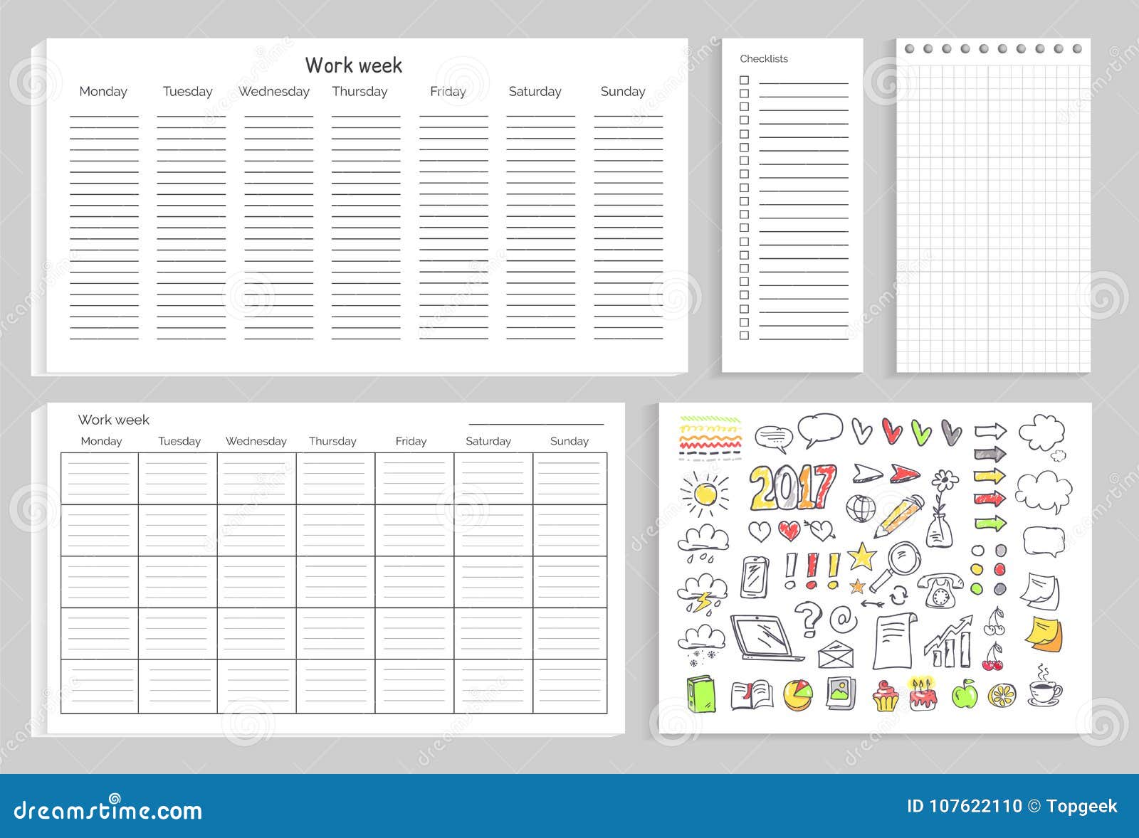 Work Week Set of Papers on Vector Illustration Stock Vector ...