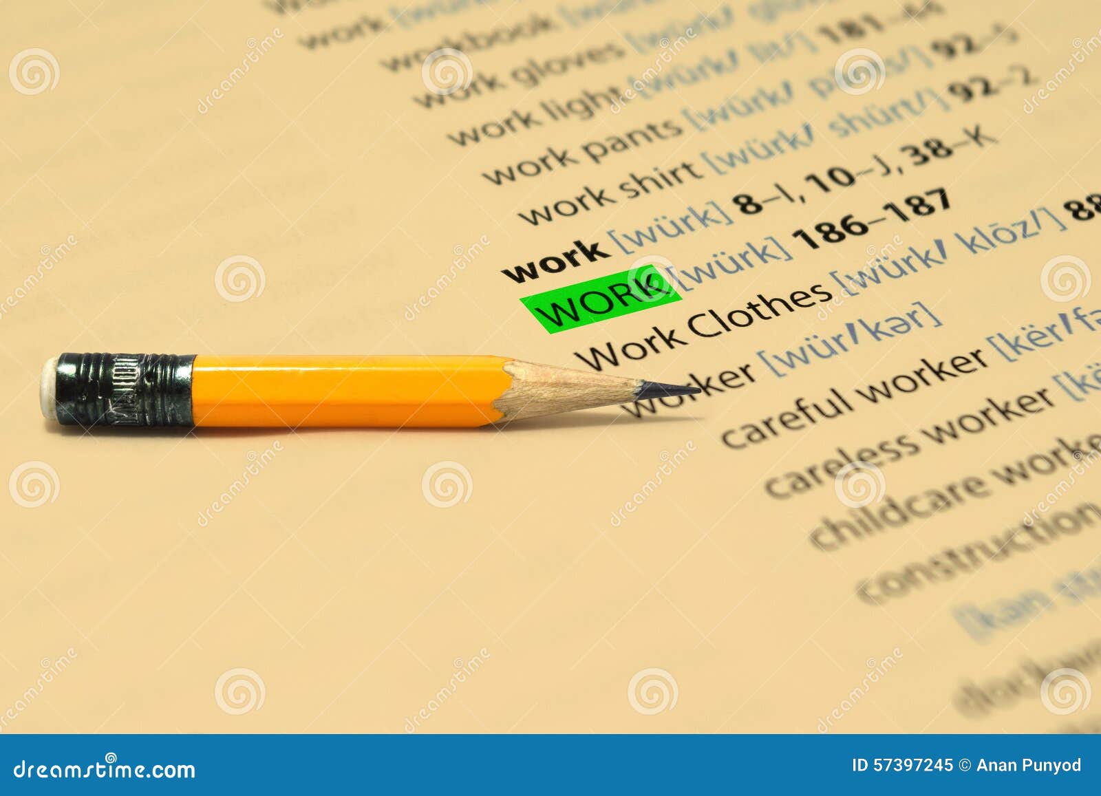 WORK - the Words Highlight in the Book and Pencil Stock Image - Image ...