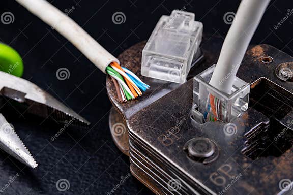 Work in a Workshop on Connections Used in Electronics. Computer Cables ...