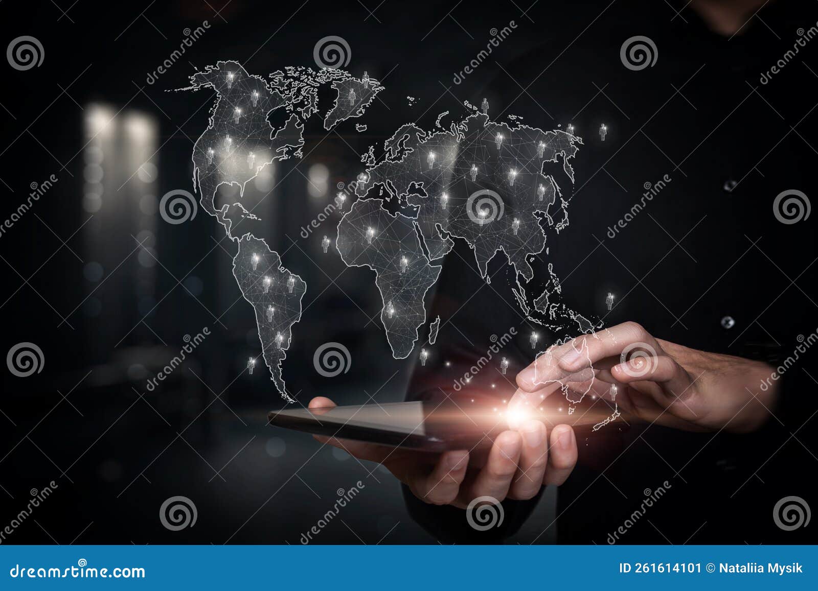 Work on World Map with Workers Using Mobile Devices Stock Image - Image ...