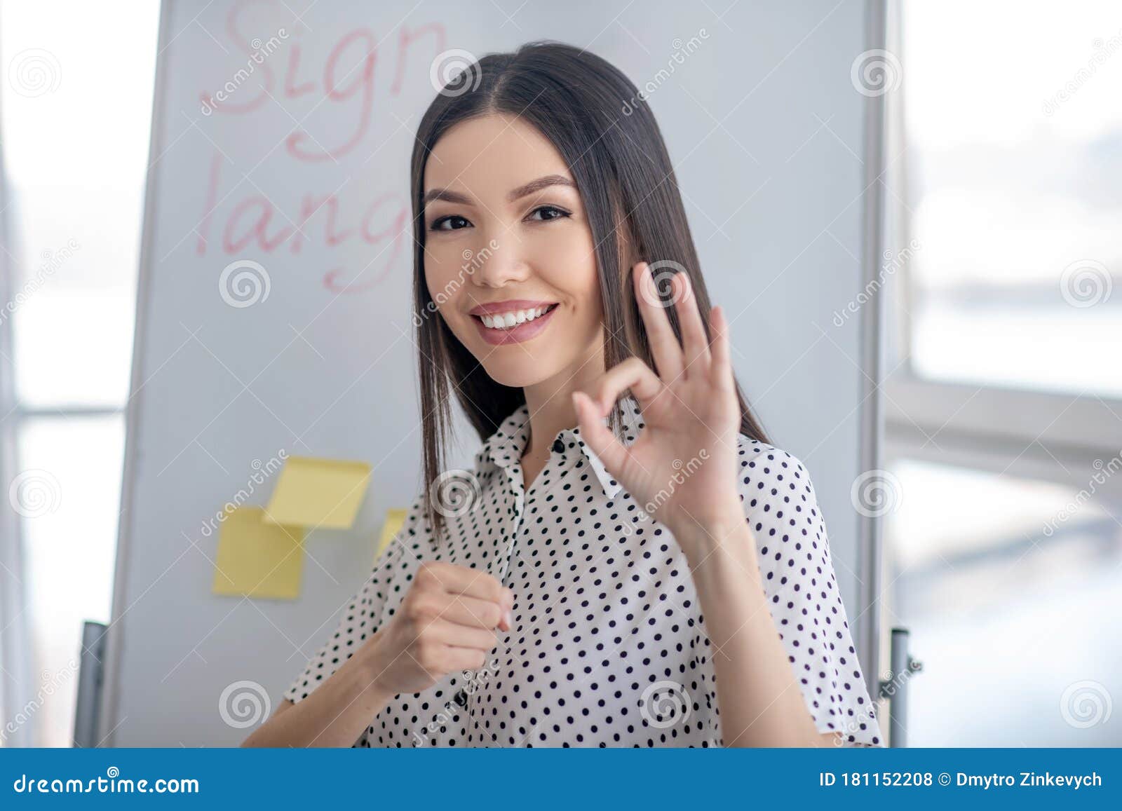 Young Sign Language Interpreter Working and Smiling Stock Photo - Image ...