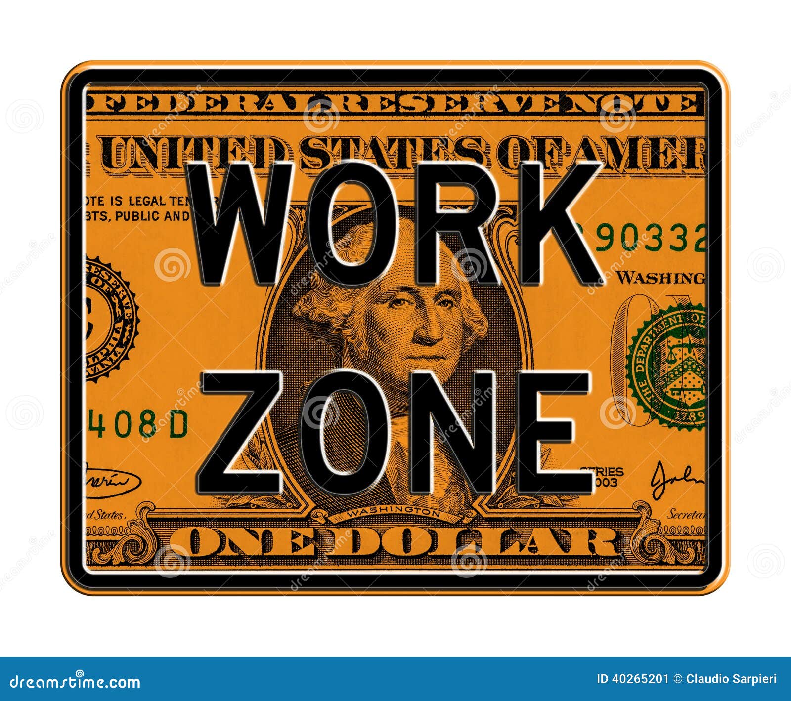 Work Zone Sign on Dollar Banknote Stock Illustration - Illustration of ...