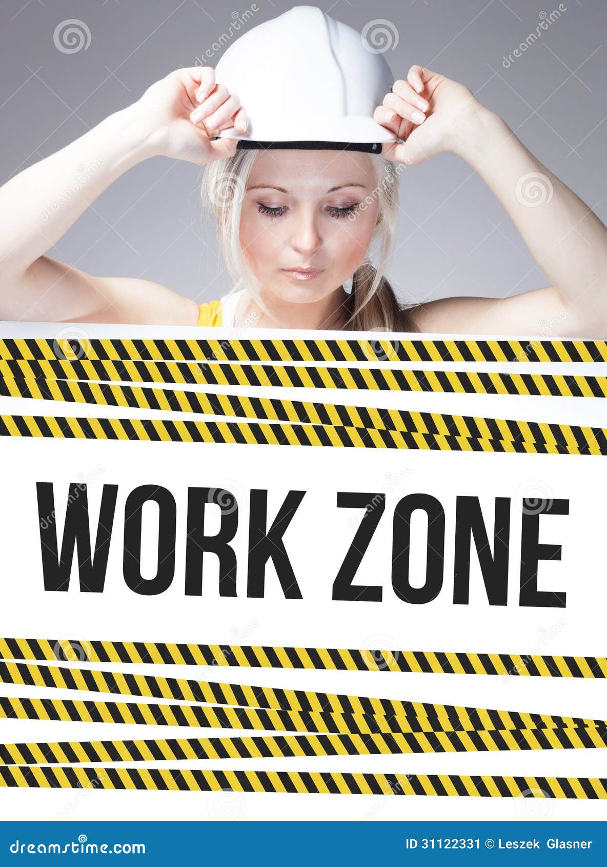 Work Zone Sign on Information Poster, Worker Woman Stock Illustration ...