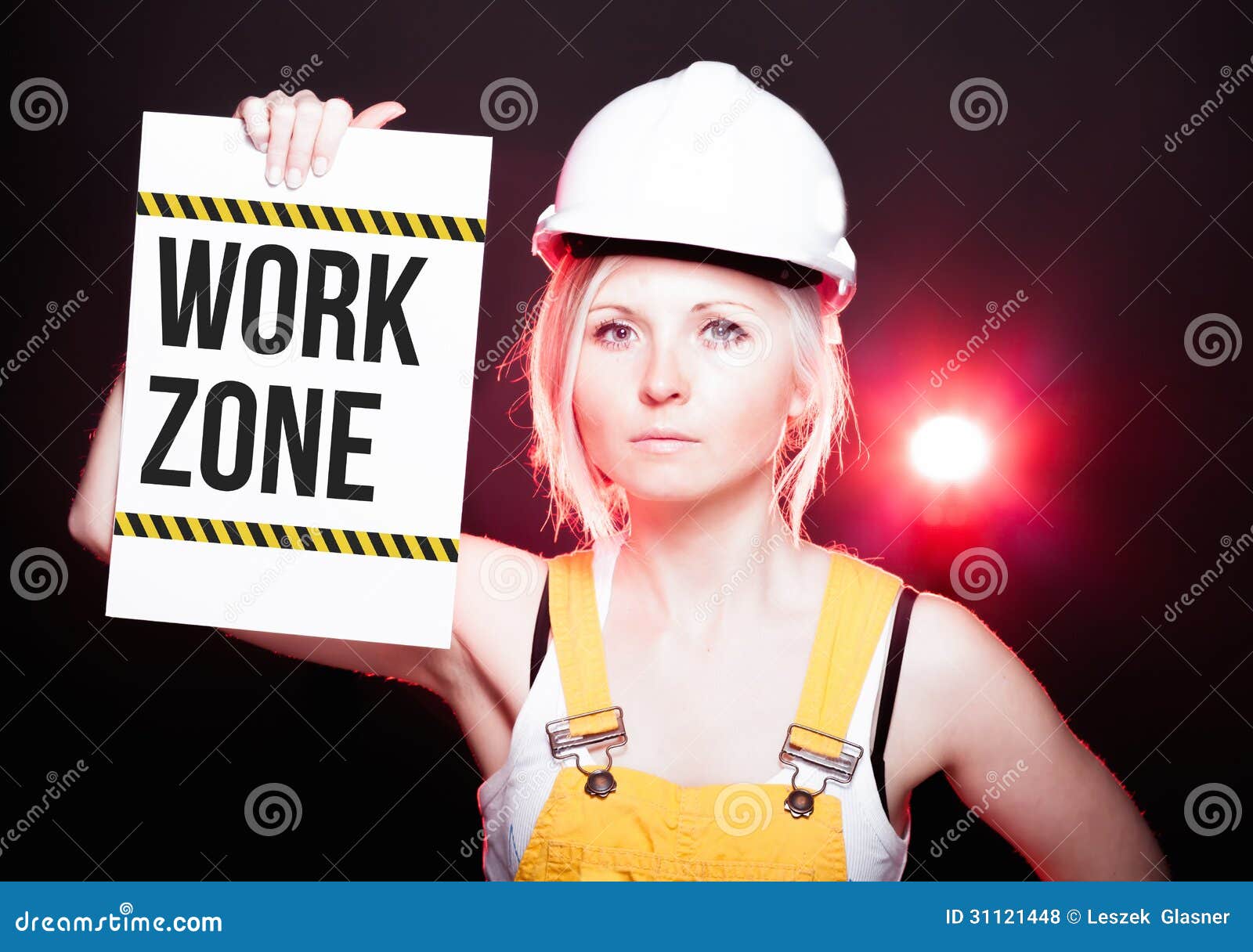 Work Zone Sign Placed on Information Board, Worker Woman Stock ...