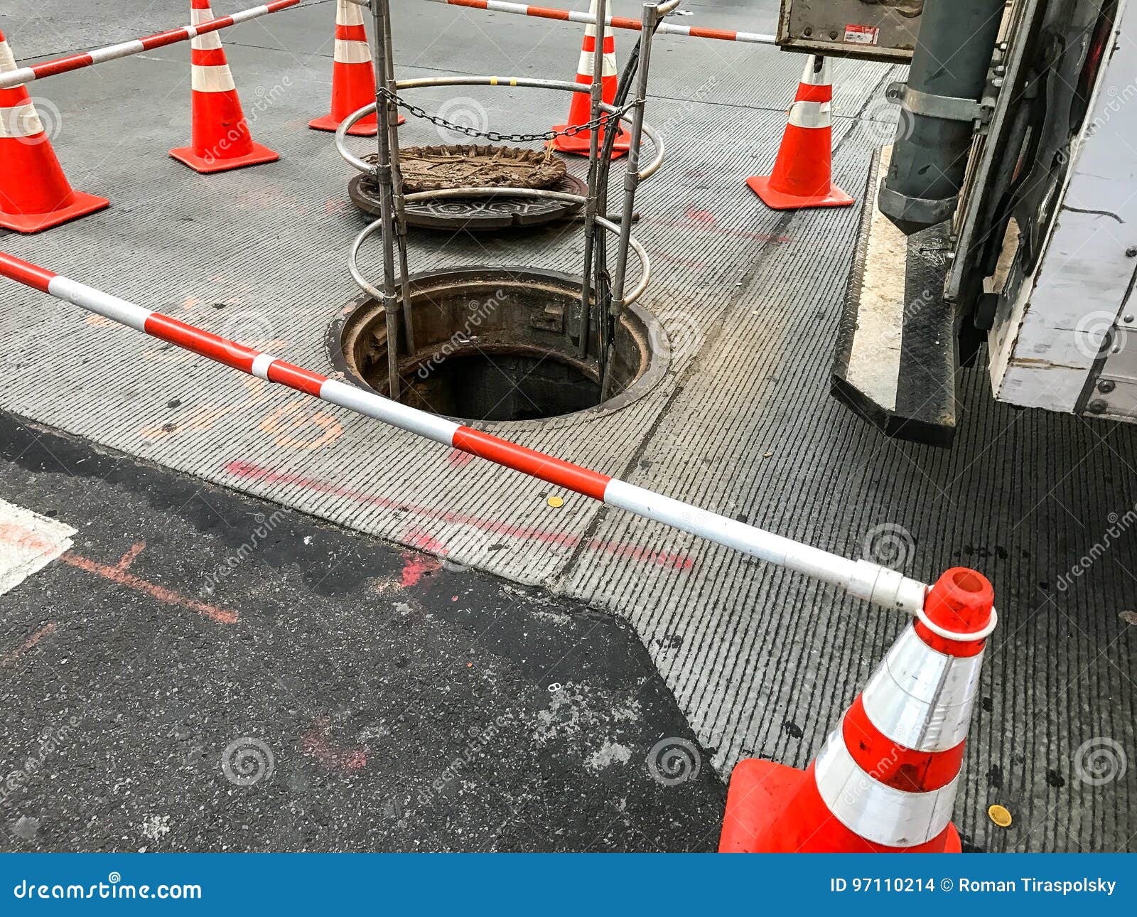 Work zone stock photo. Image of city, zone, cones, guarded - 97110214