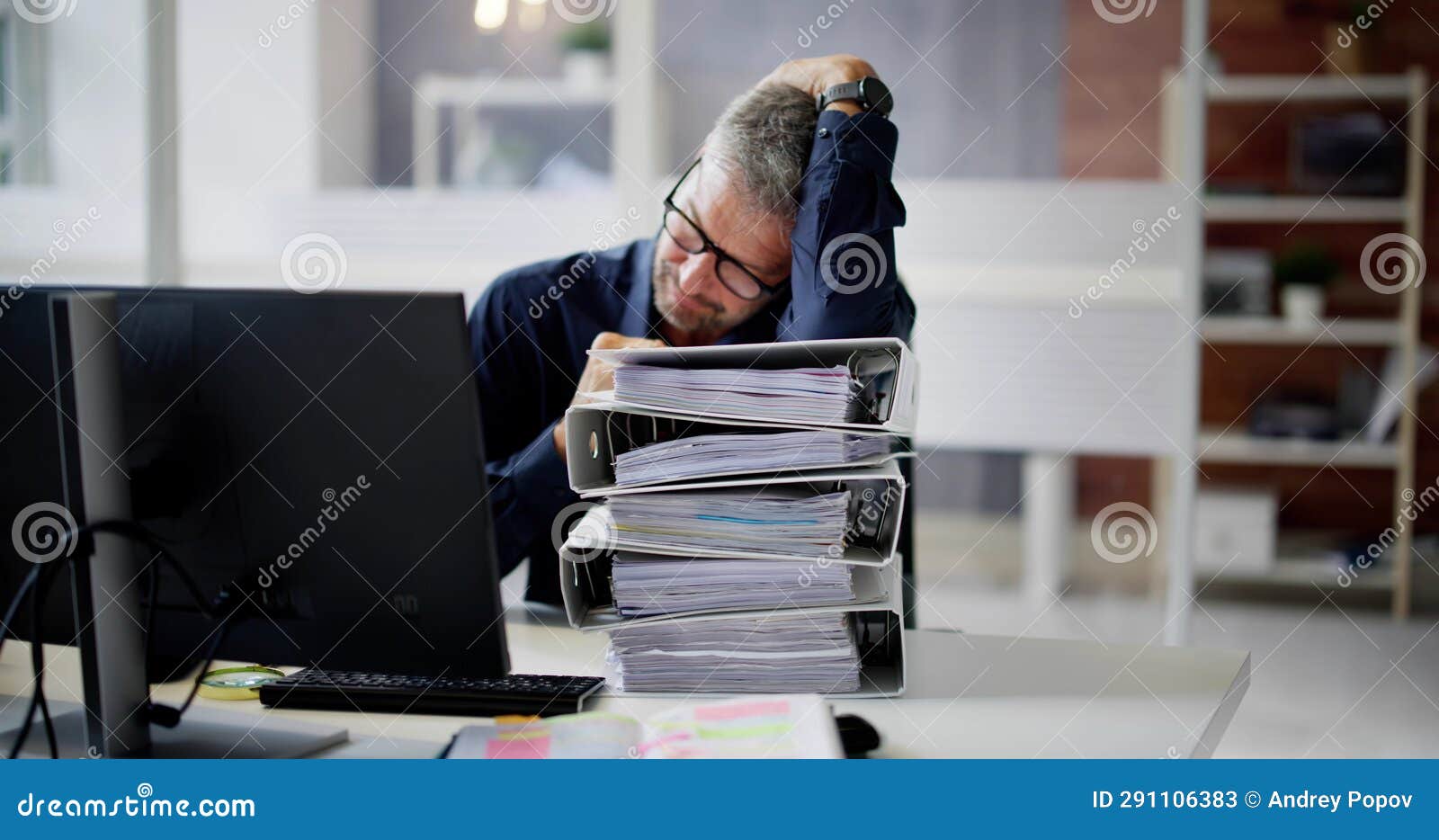 Workaholic Accountant Businessman with Headache Stock Image - Image of ...