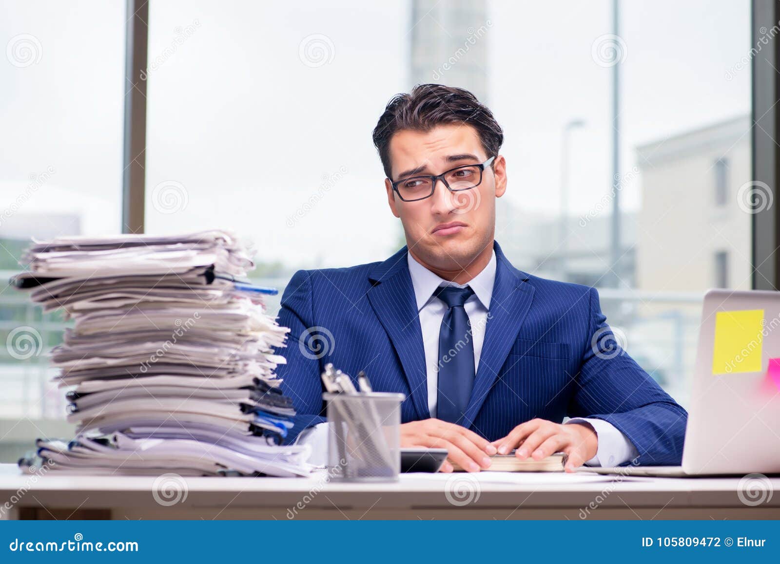 The Workaholic Businessman Overworked with Too Much Work in Office ...