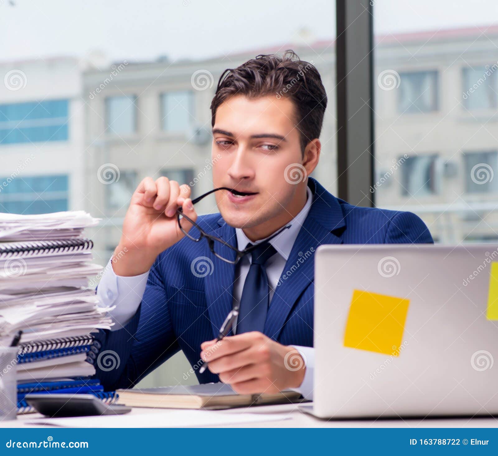 Workaholic Businessman Overworked with Too Much Work in Office Stock ...