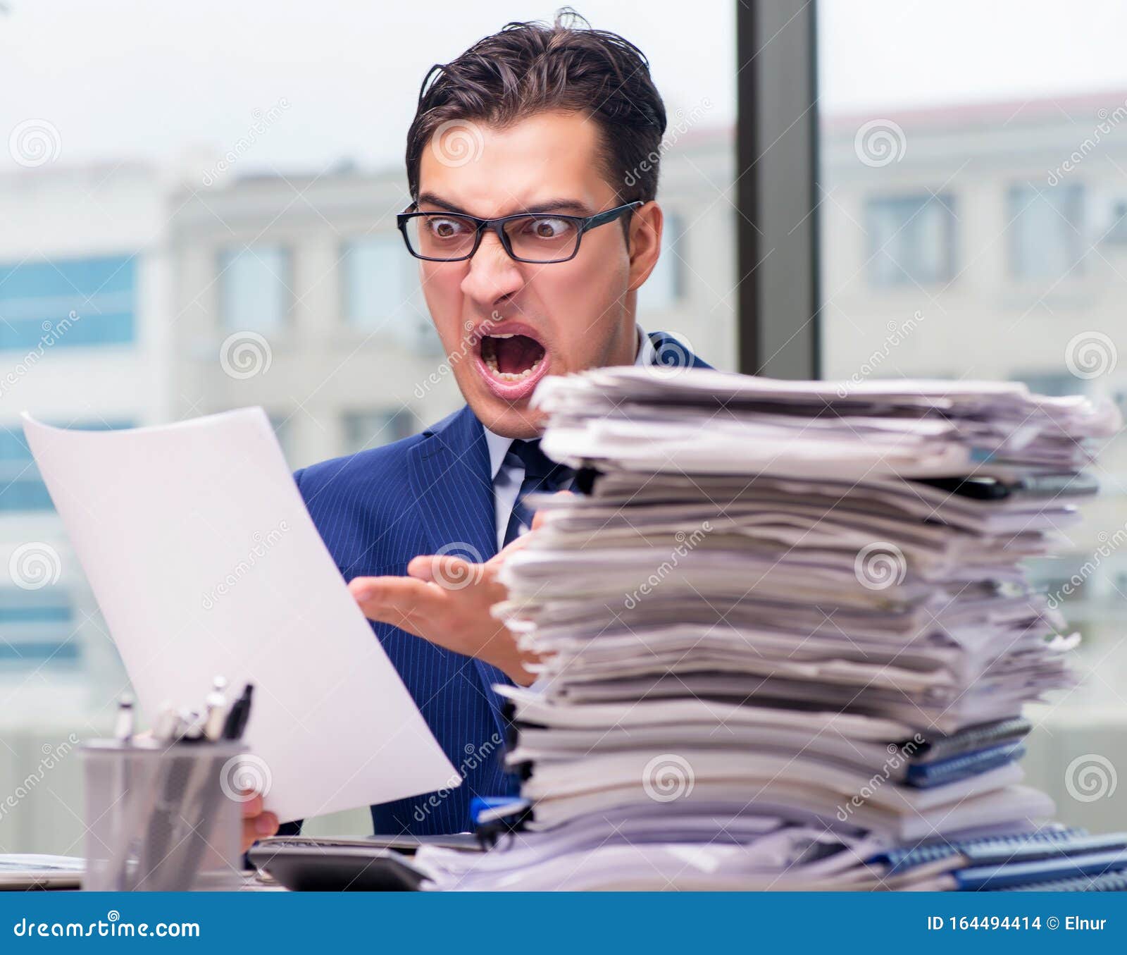 Workaholic Businessman Overworked with Too Much Work in Office Stock ...
