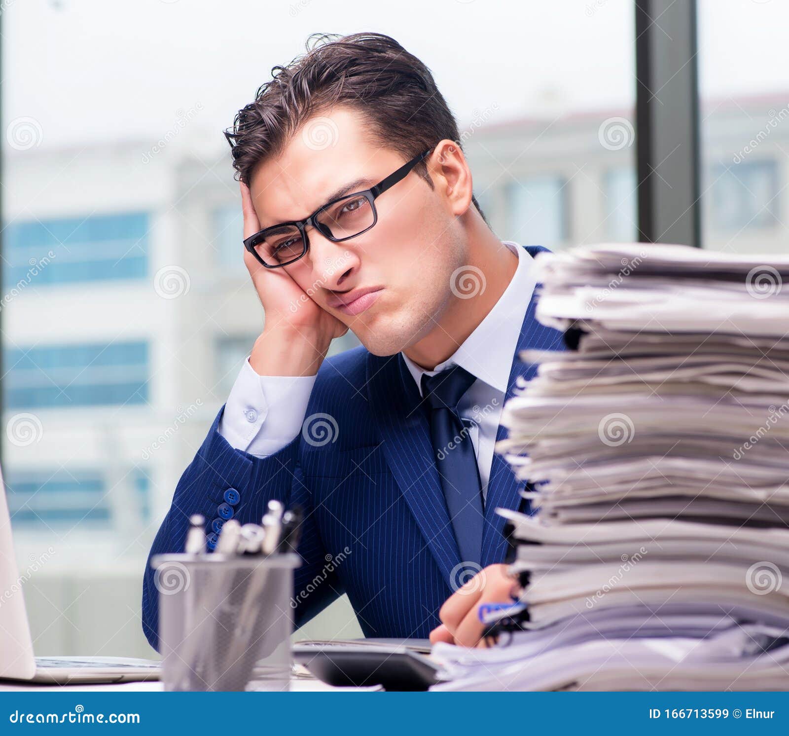 Workaholic Businessman Overworked with Too Much Work in Office Stock ...