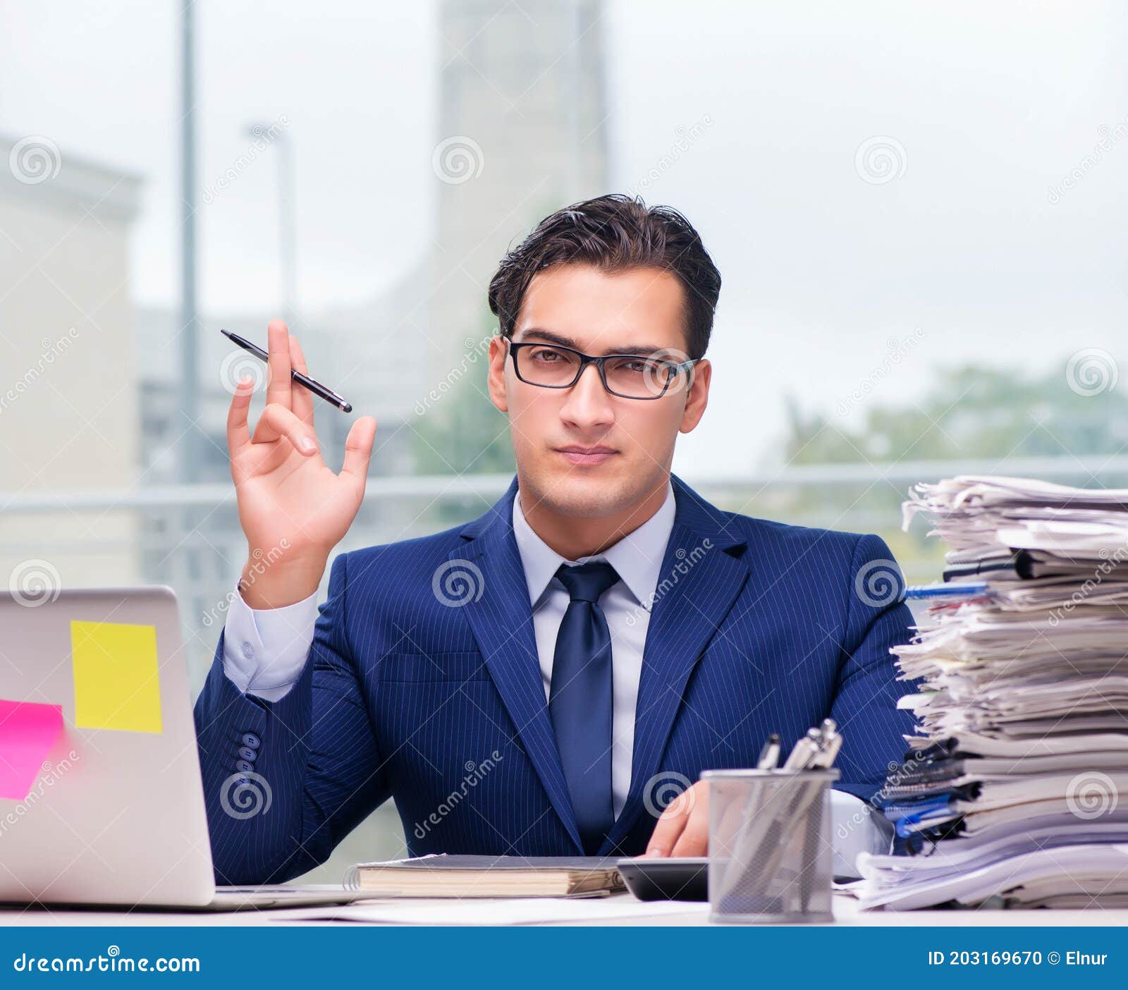 Workaholic Businessman Overworked with Too Much Work in Office Stock ...