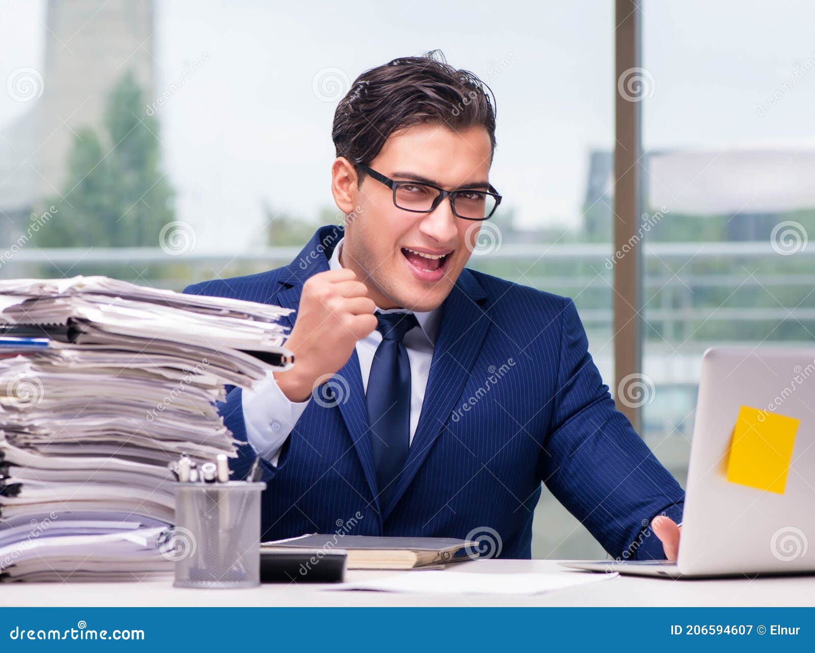 Workaholic Businessman Overworked with Too Much Work in Office Stock ...