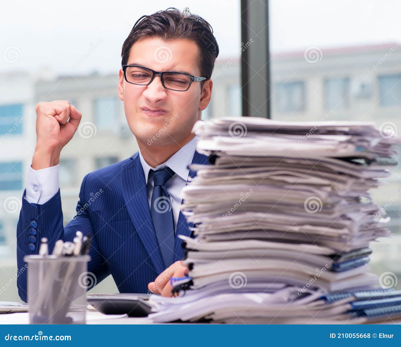 Workaholic Businessman Overworked with Too Much Work in Office Stock ...