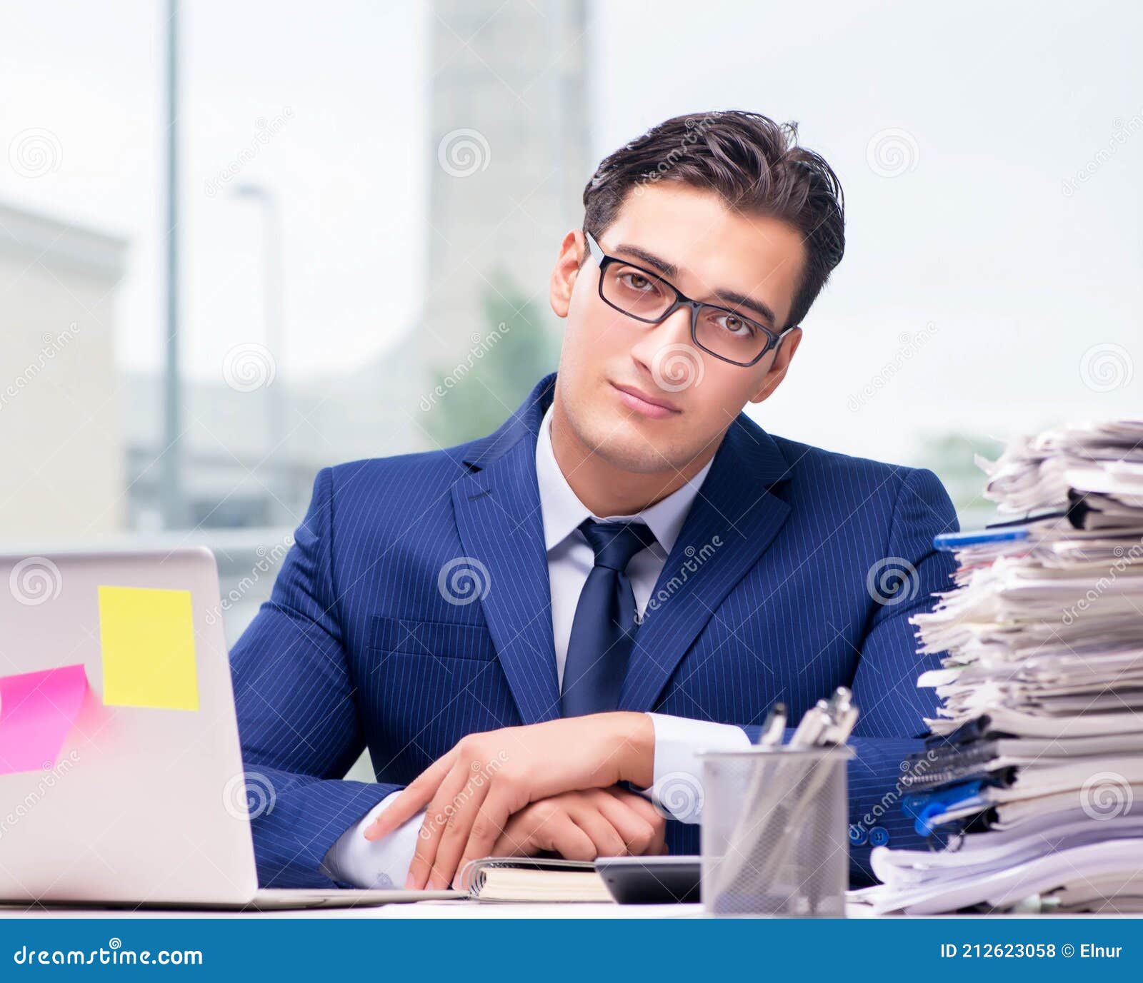 Workaholic Businessman Overworked with Too Much Work in Office Stock ...