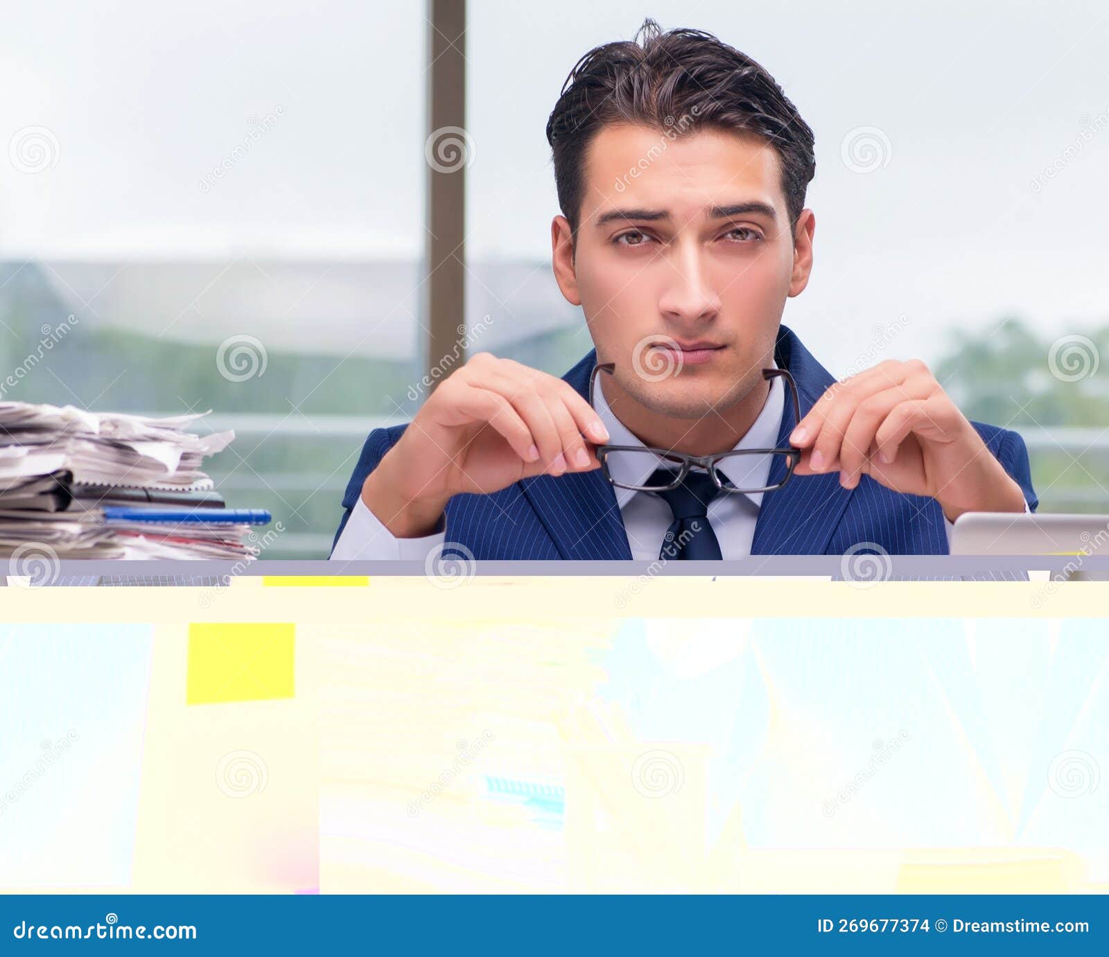 Workaholic Businessman Overworked with Too Much Work in Office Stock ...