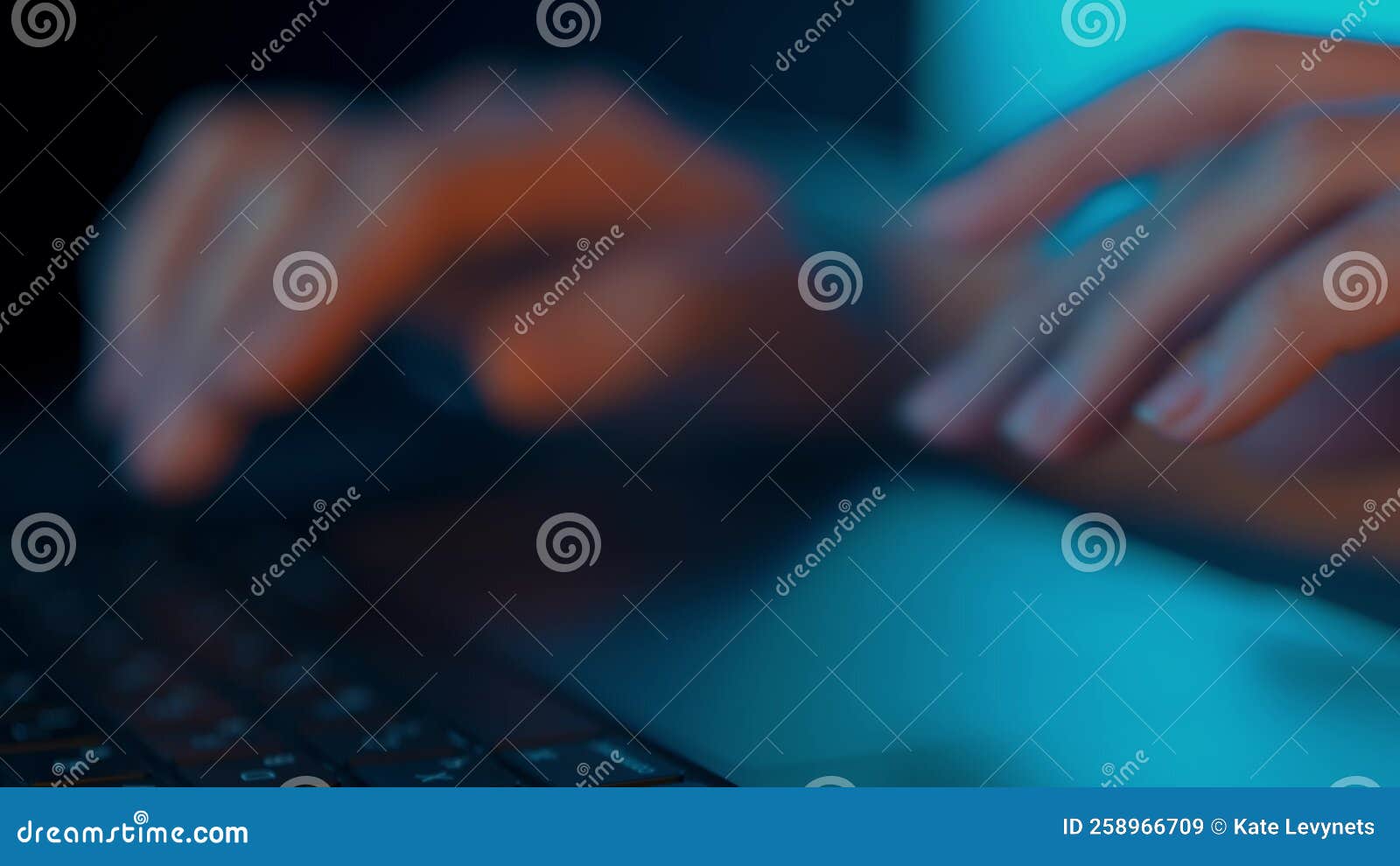 Workaholic Hand Typing Keyboard in Dark Late Night with Computer Screen ...