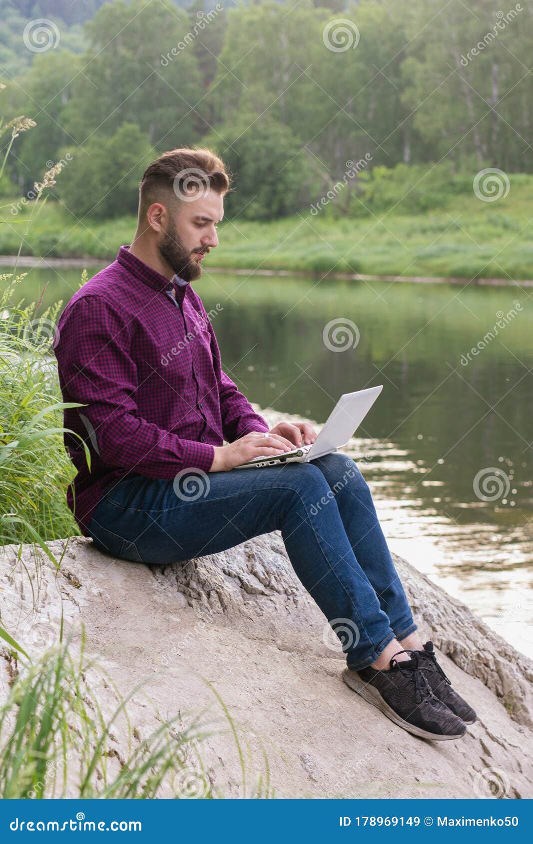 Workaholic Man Working on Laptop, Remote Work. Freelancer Stock Image ...