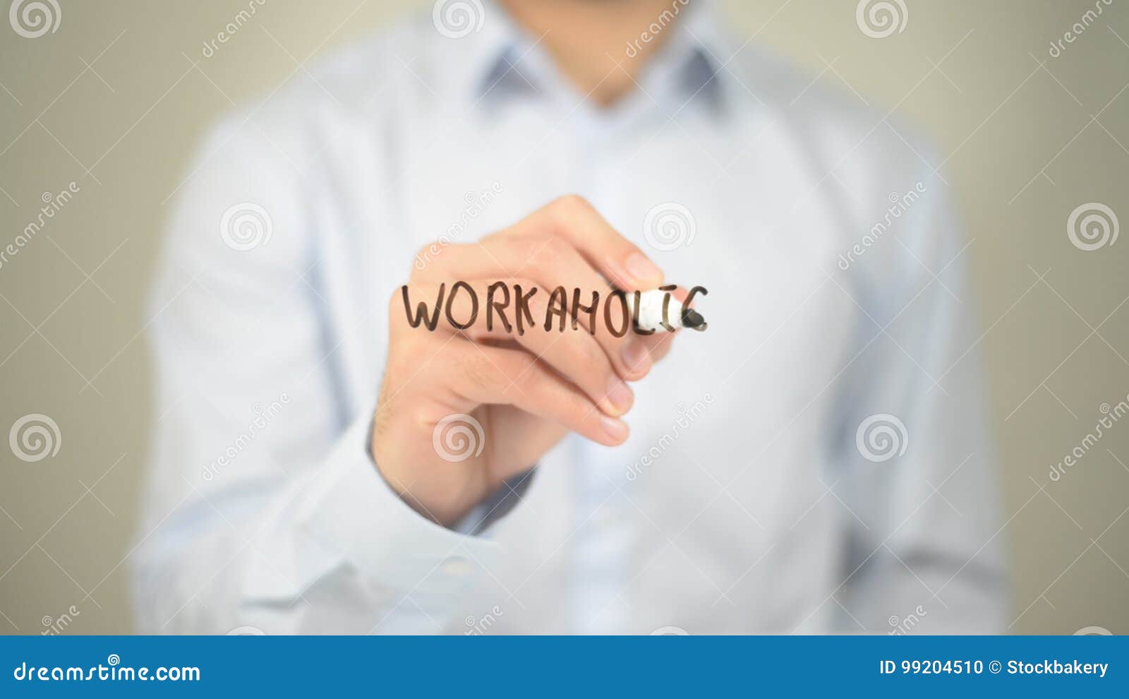 Workaholic, Man Writing on Transparent Screen Stock Photo - Image of ...