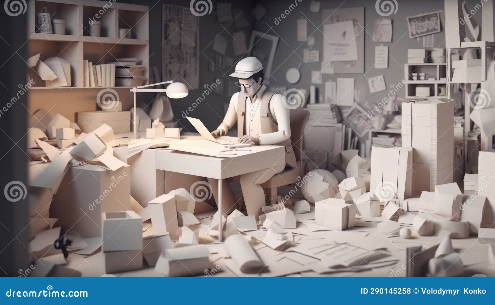 Workaholic Worker Working in Paper Art Style Design. Generative Ai ...