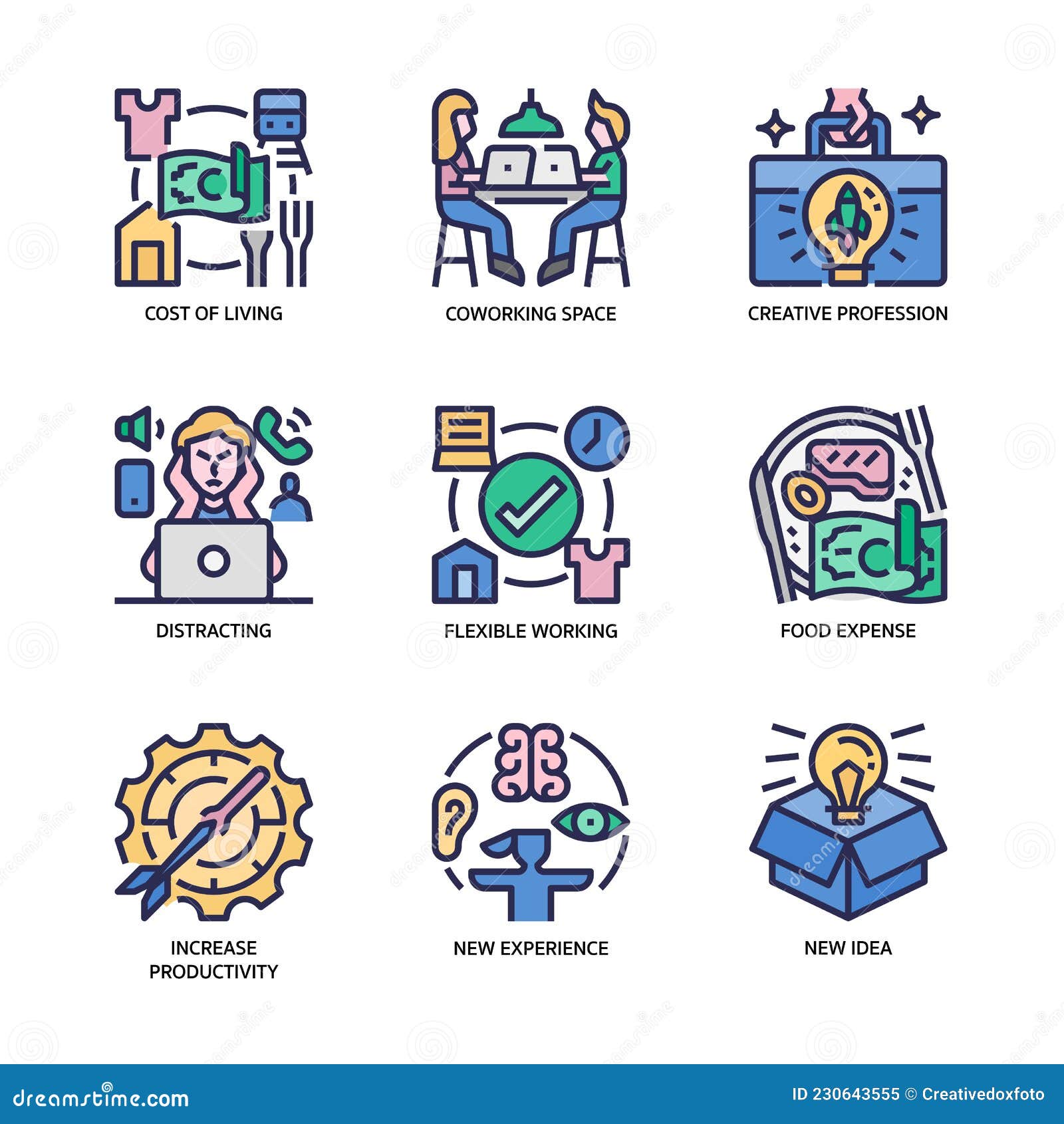 Workation Icons Set stock vector. Illustration of digital - 230643555