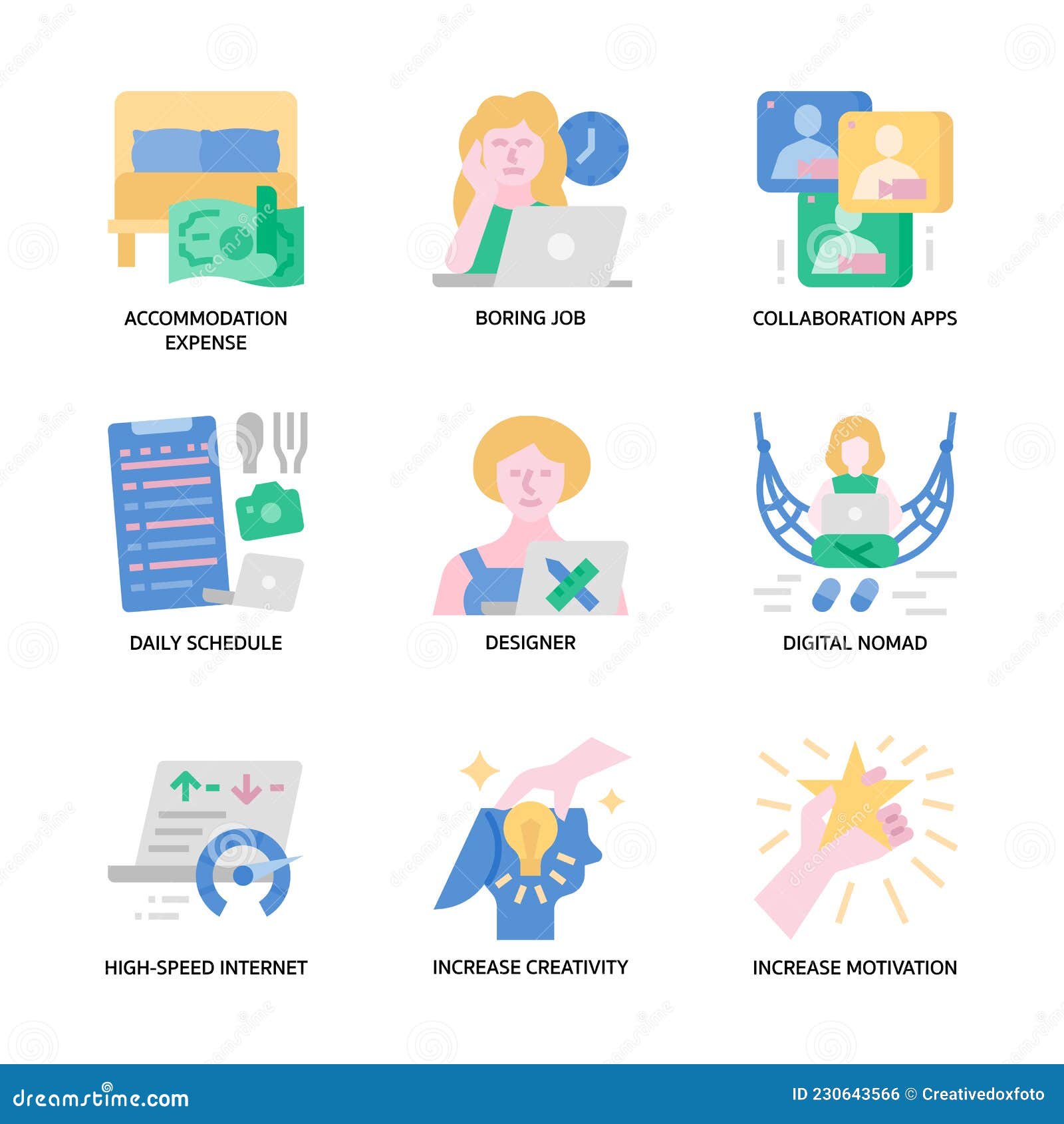Workation Icons Set stock vector. Illustration of icon - 230643566