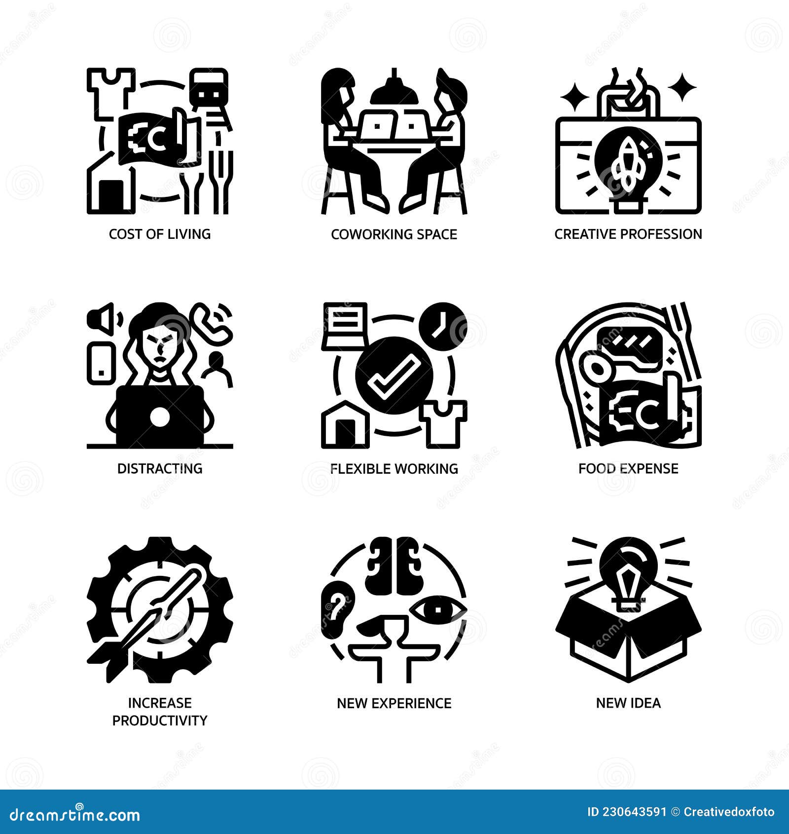 Workation Icons Set stock vector. Illustration of life - 230643591