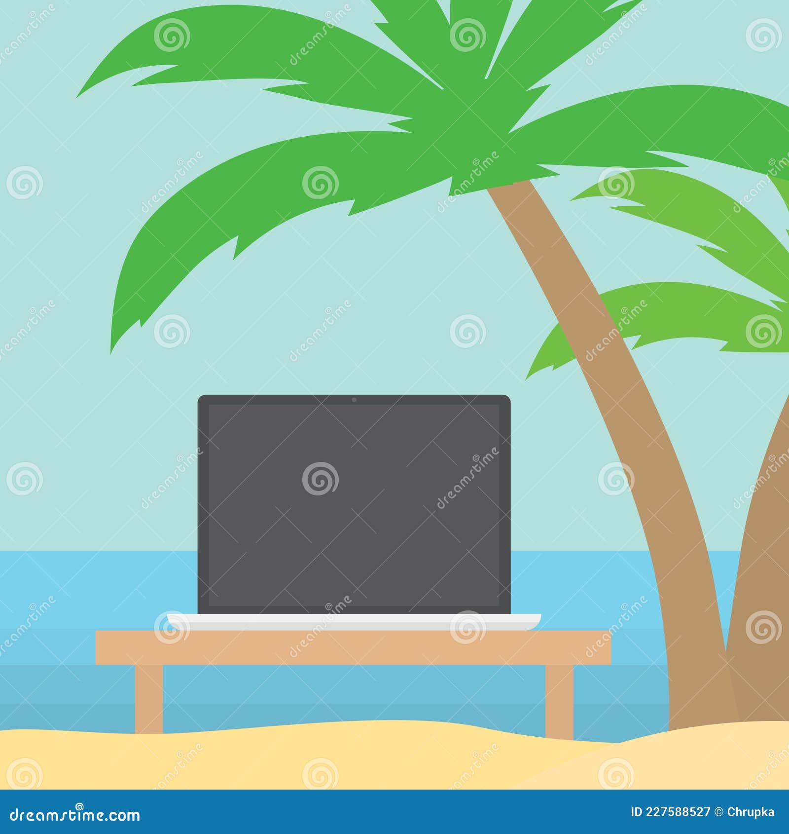 Workation, Working Remotely on a Laptop from Tropical Beach Stock ...