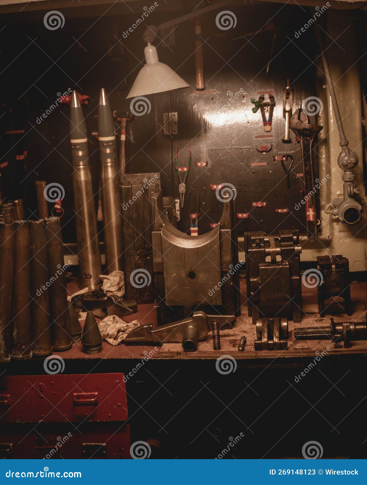 Workbench with Ammunitions Inside the Weapons Workshop Aboard the ...