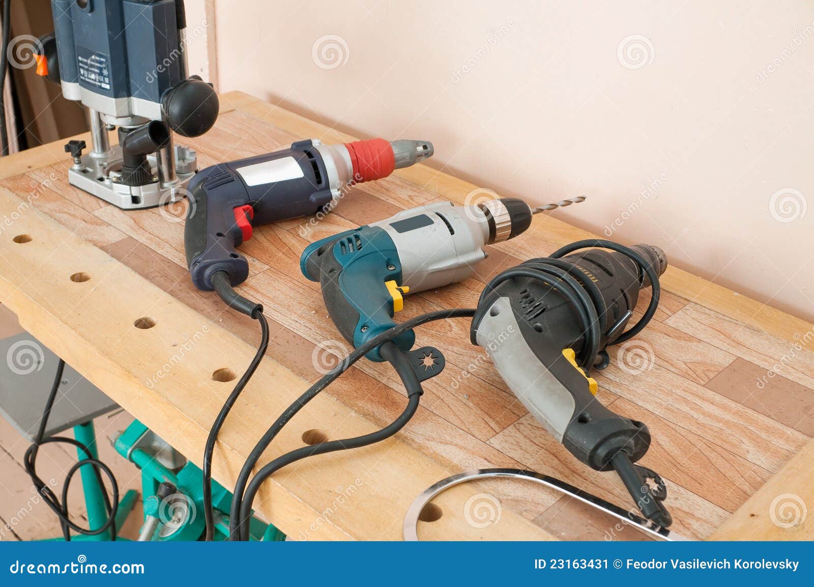 Workbench and Electric Drill. Stock Image - Image of technology, school ...