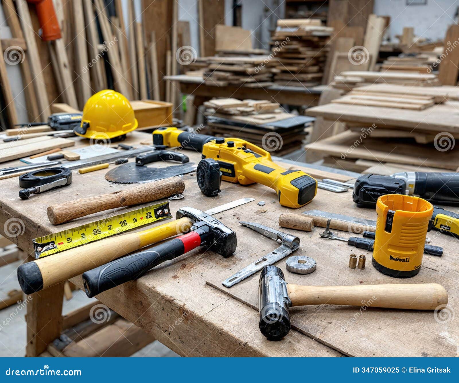 Workbench Filled with Tools and Materials in a Carpentry Workshop ...