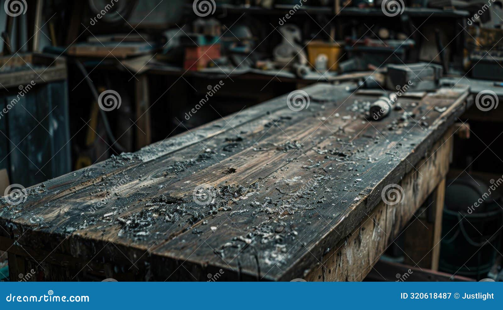 The Workbench in the Fourth Image is Covered in Layers of Dust and ...