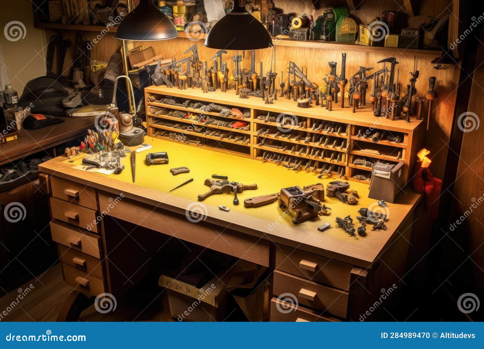 Workbench with Organized Tool Drawers Stock Illustration - Illustration ...