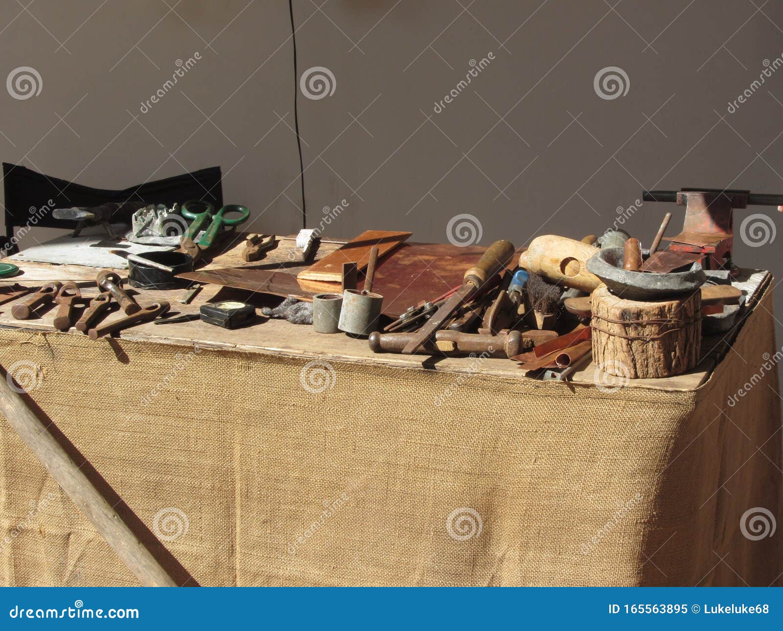 Workbench with Tools for Copper Craftsmanship Stock Image - Image of ...