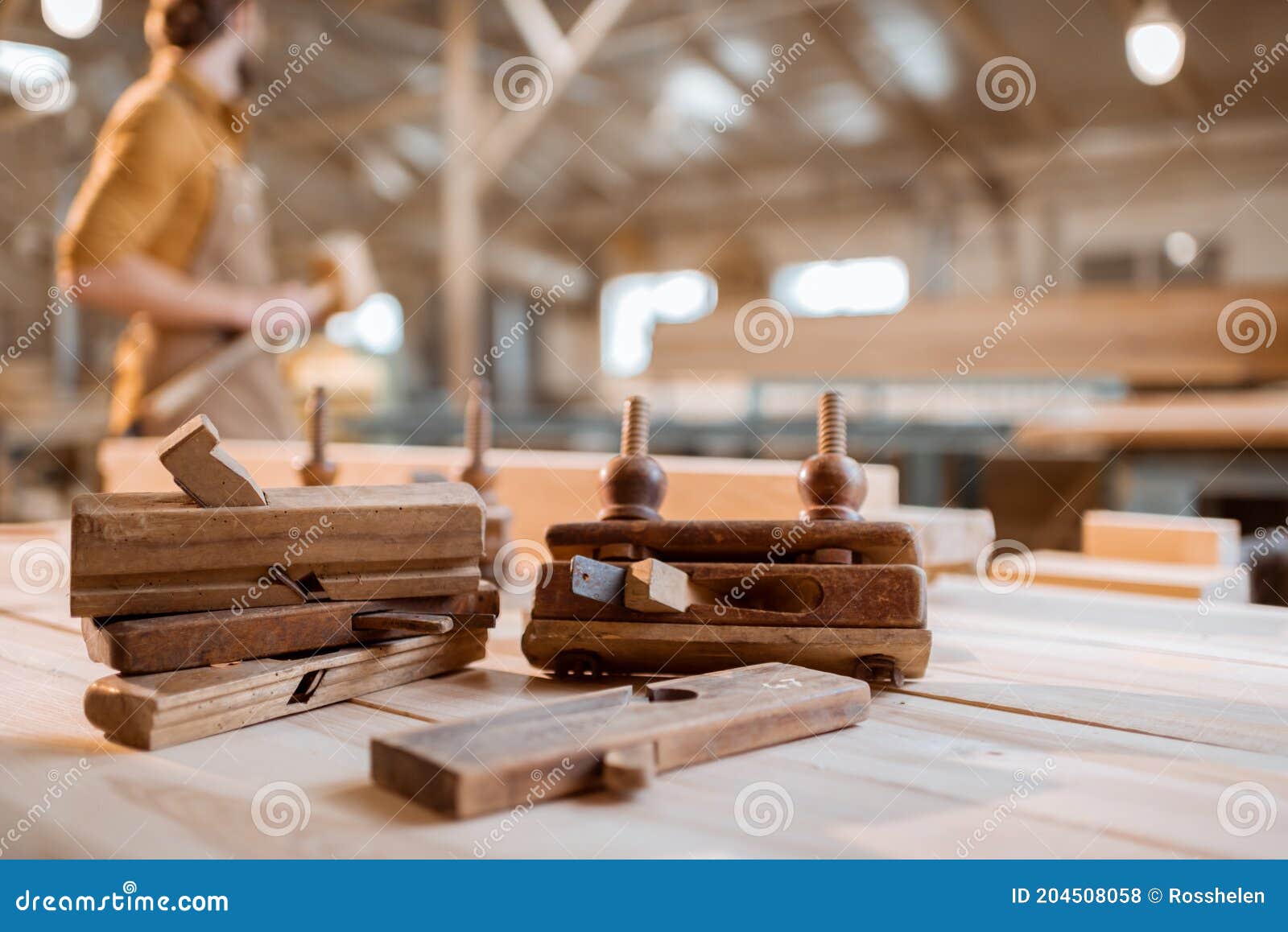 Workbench with Vintage Carpentry Tools Stock Photo - Image of planing ...