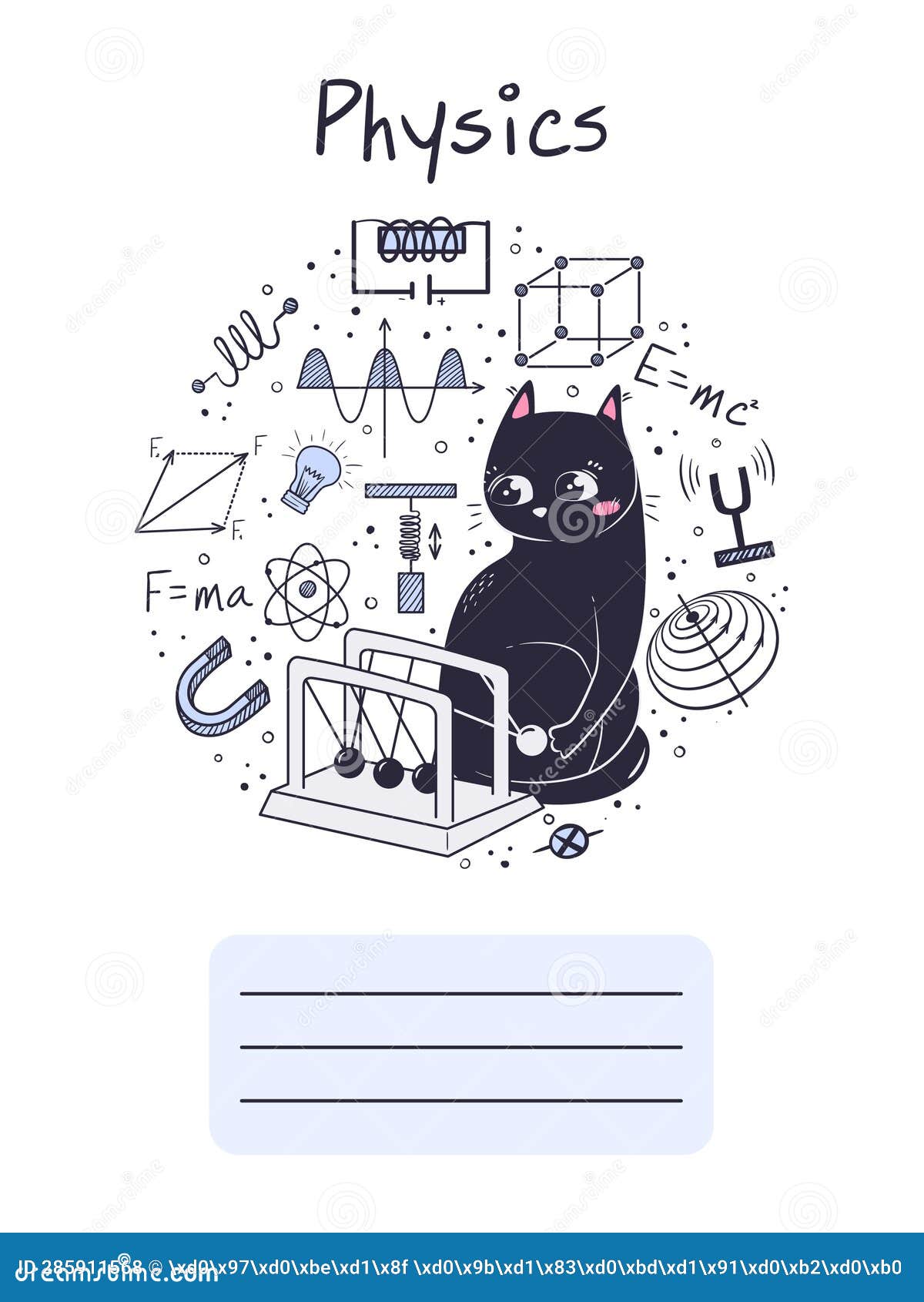 Workbook Cover for School Subject Physics with Cute Cat Stock Vector ...