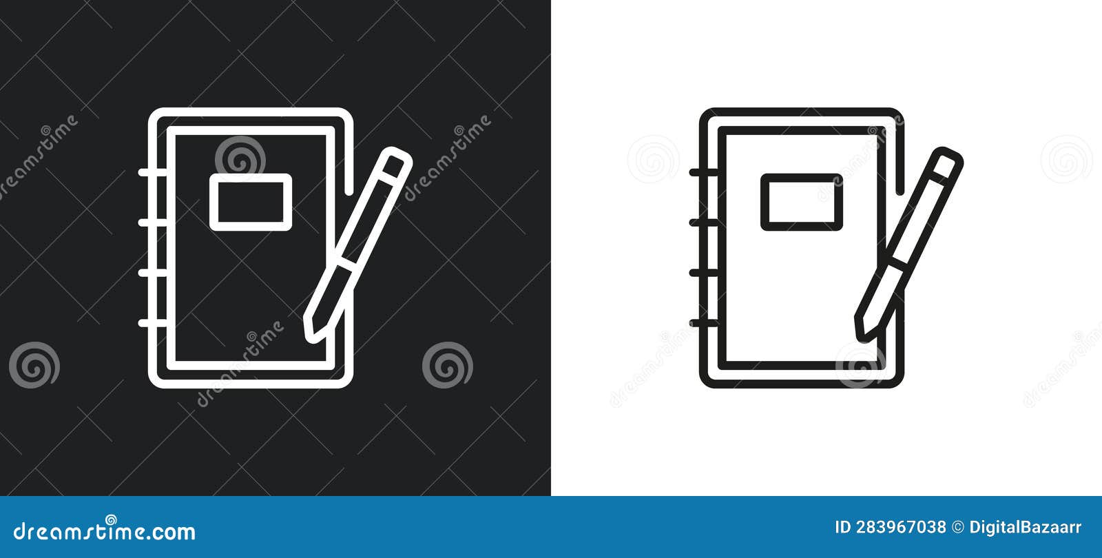 Workbook Outline Icon in White and Black Colors. Workbook Flat Vector ...