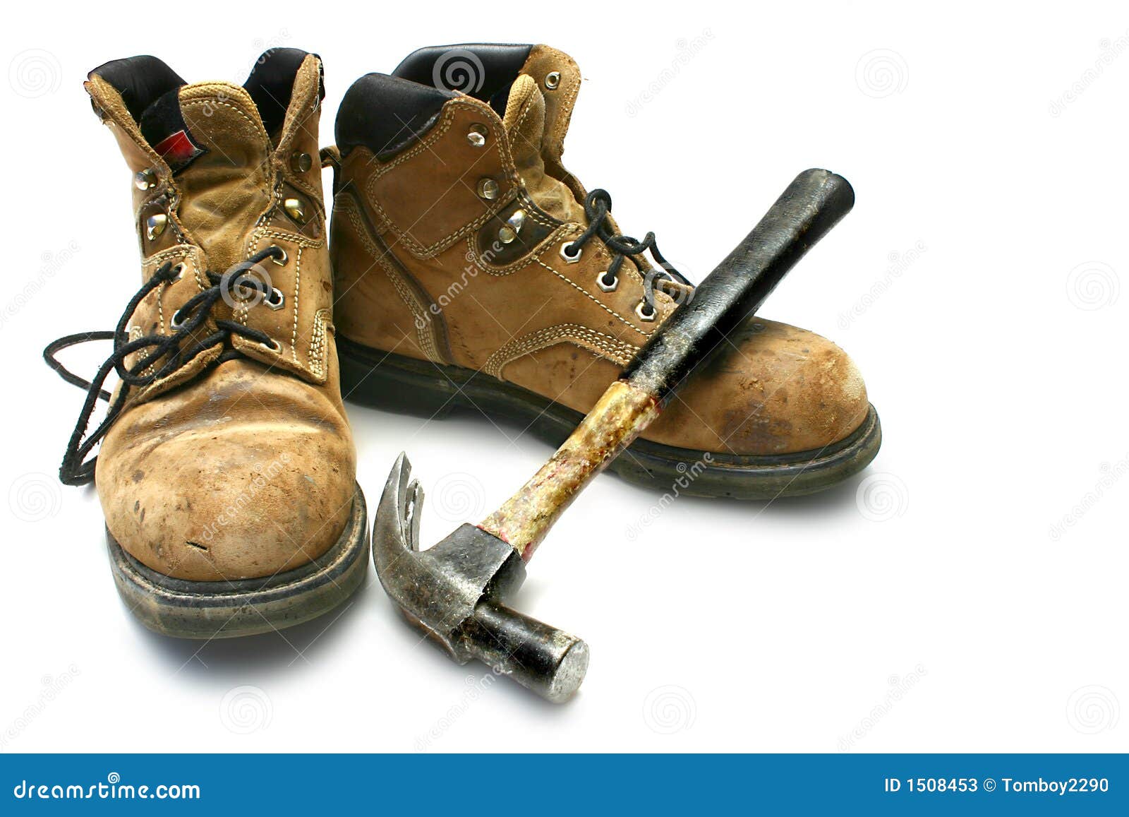 Workboots and Hammer stock image. Image of career, lace - 1508453