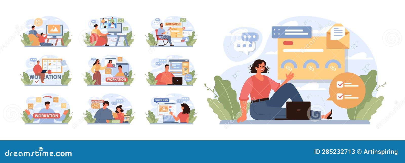 Workcation. Chatacter Working Away from the Office Stock Vector ...