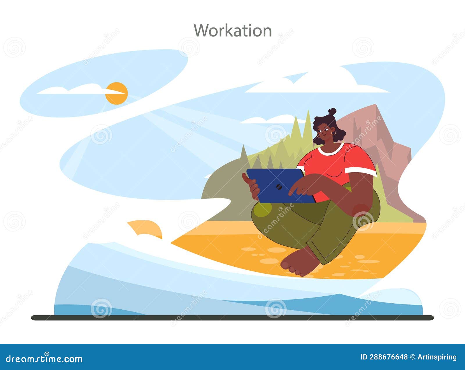 Workcation. Chatacter Working Away from the Office Stock Illustration ...