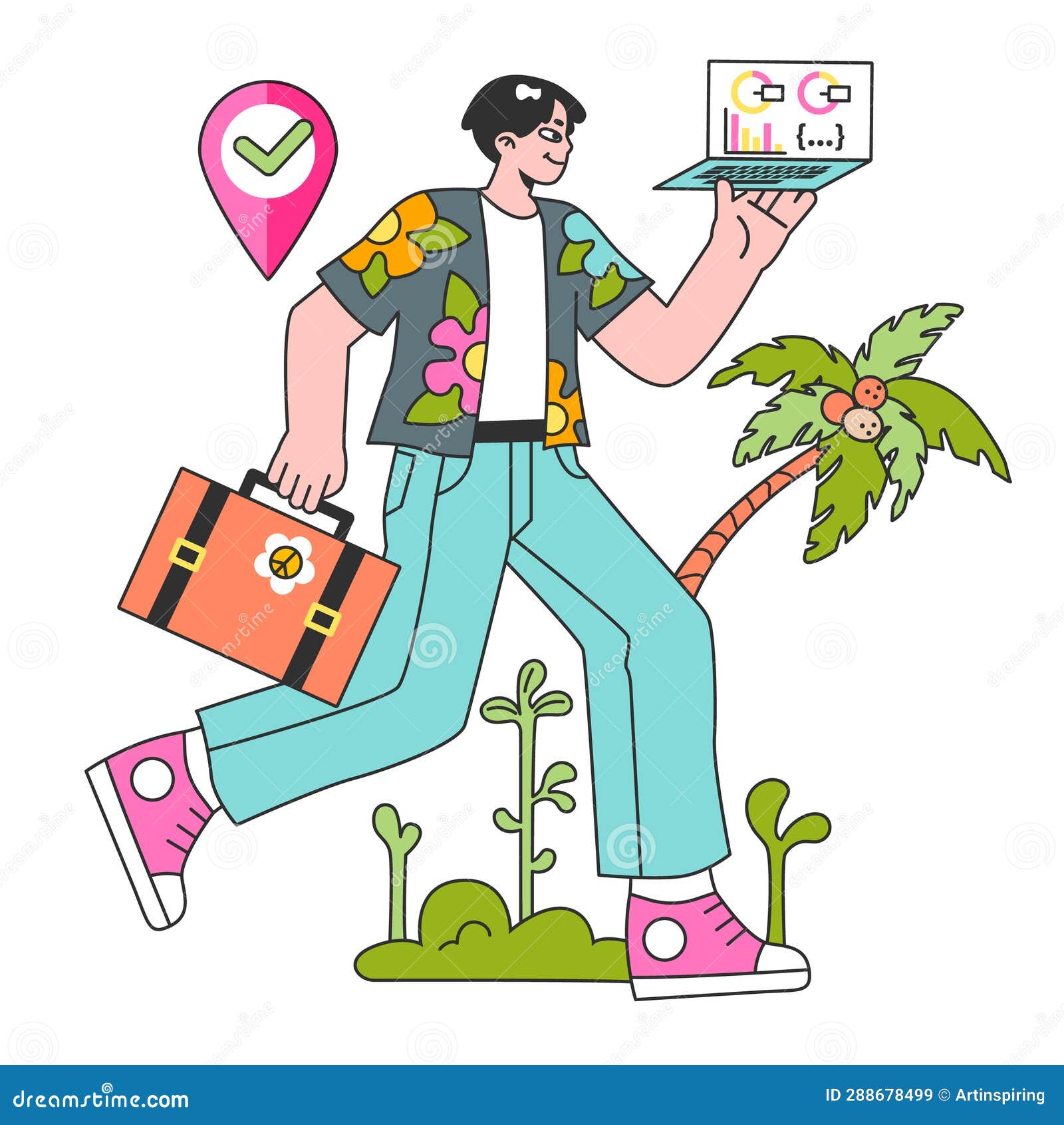 Workcation. Chatacter Working Away from the Office Stock Vector ...