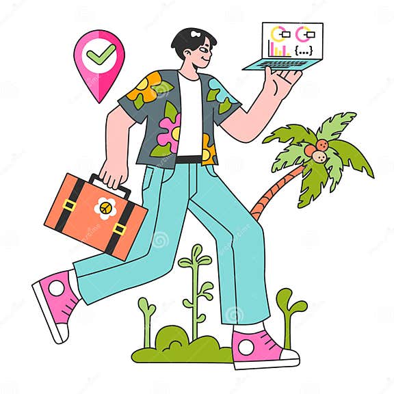 Workcation. Chatacter Working Away from the Office Stock Vector ...