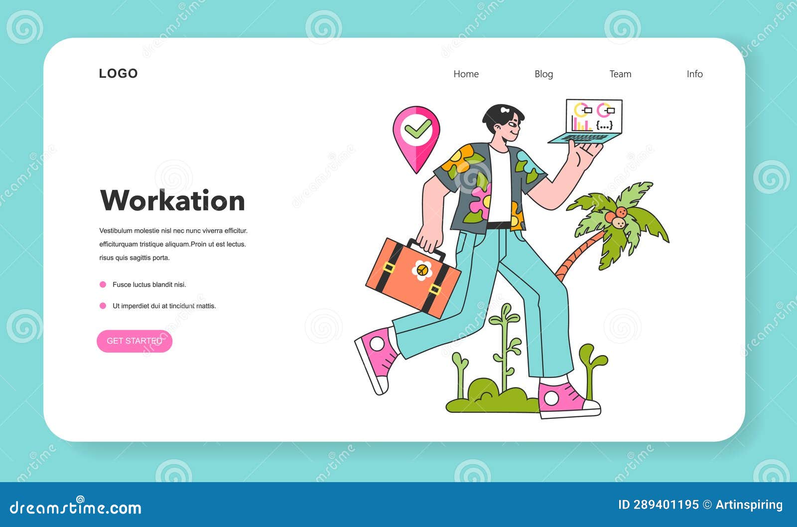 Workcation Web Banner or Landing Page. Chatacter Working Away from the ...