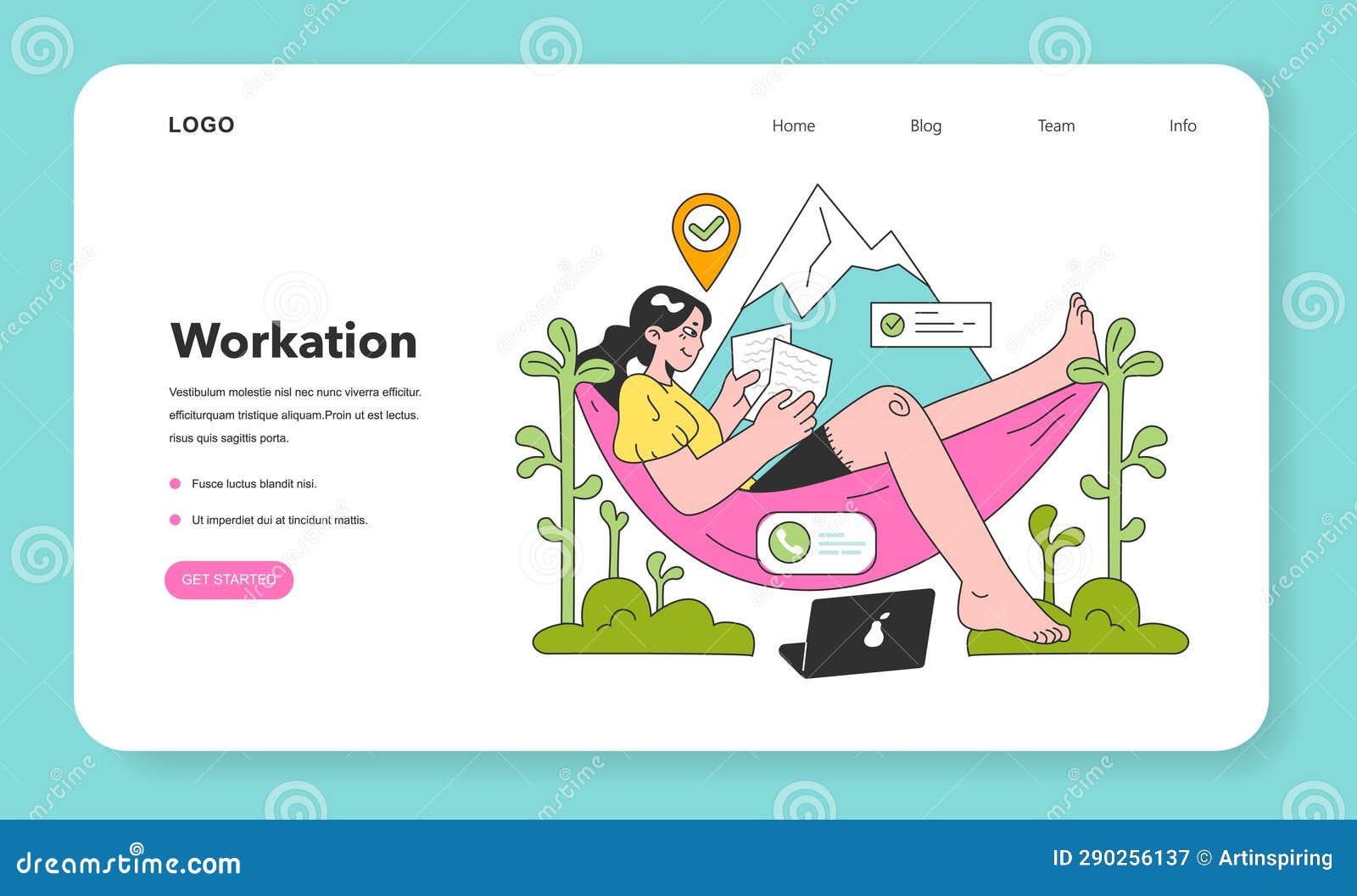 Workcation Web Banner or Landing Page. Chatacter Working Away from the ...