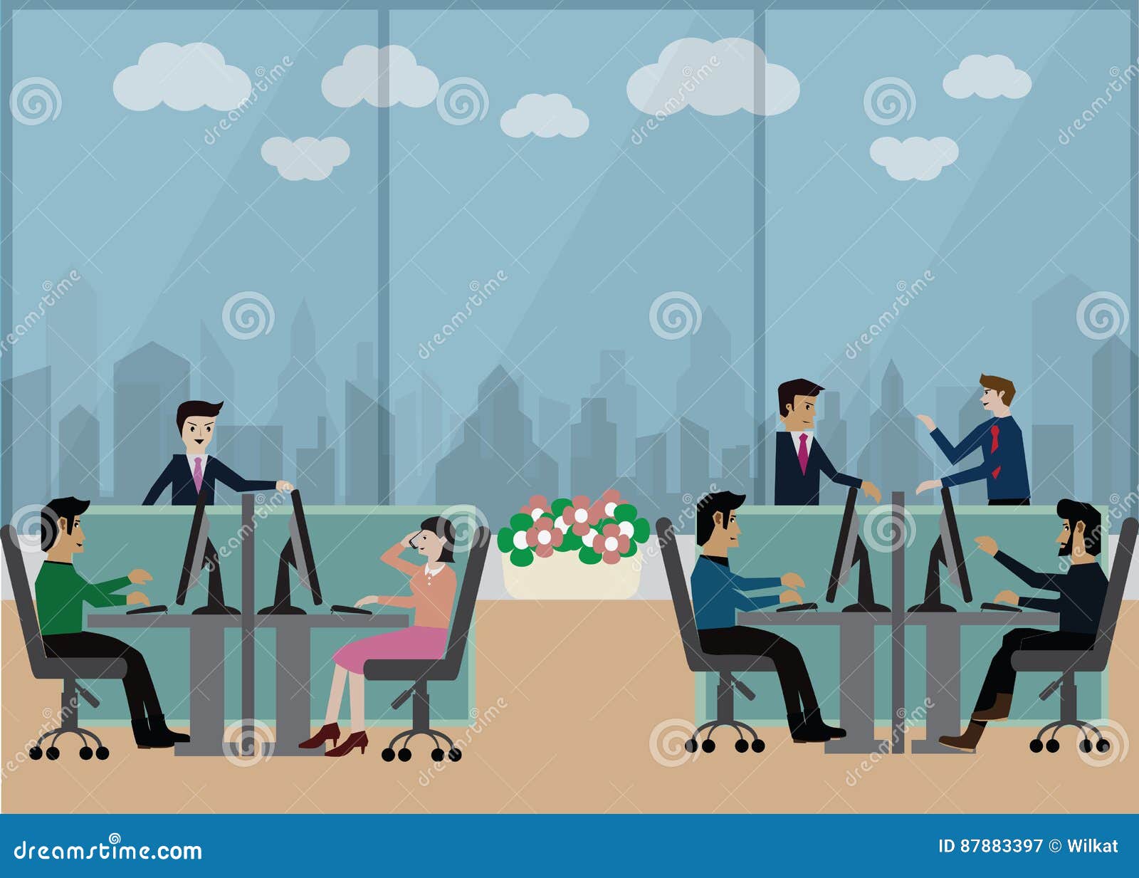 Workday In Office Cartoon Vector | CartoonDealer.com #87883397