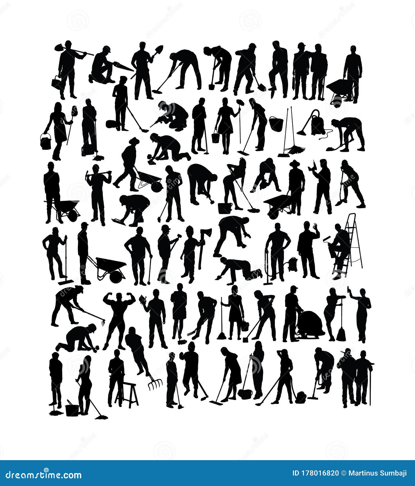 People Working Activity Silhouettes Stock Vector - Illustration of ...